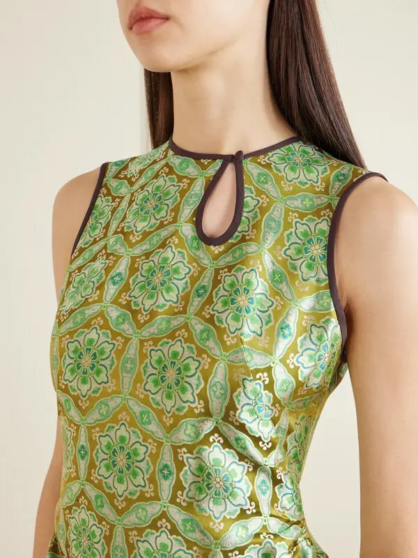 Christopher Esber Palmira Ruched Cutout Floral Brocade Mini Dress - Green