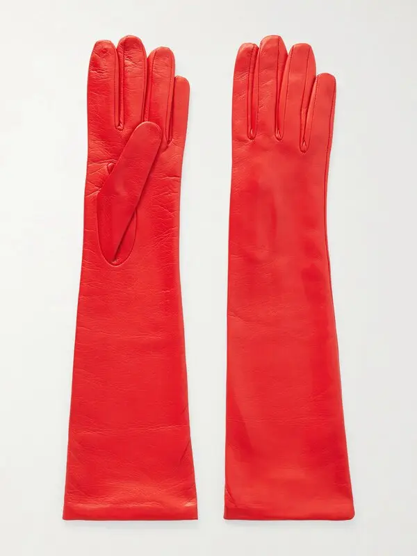 Nour Hammour Leather Elbow-length Gloves - Red