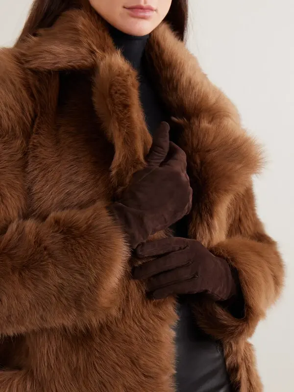 Nour Hammour Elbow-length Suede Gloves - Brown