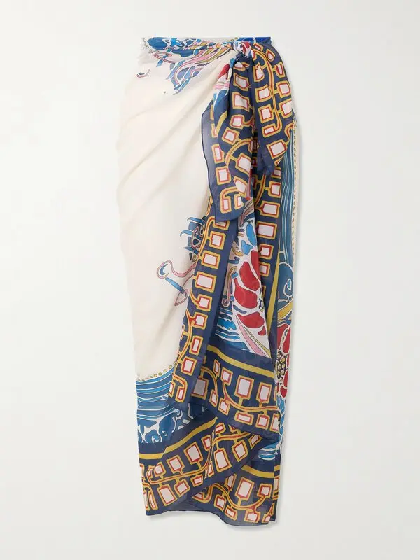 La DoubleJ Printed Cotton-voile Pareo - Blue