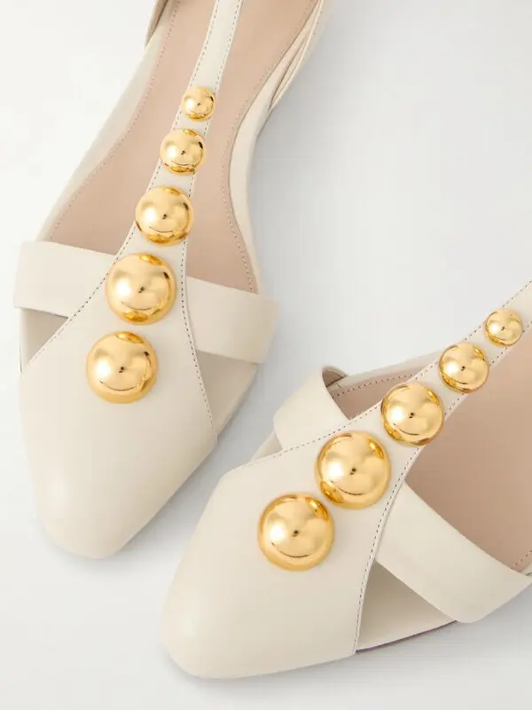 Chloé Cleia Studded Leather Wedge Sandals - Neutrals