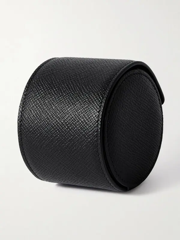 Smythson Panama Textured-leather Watch Roll - Black