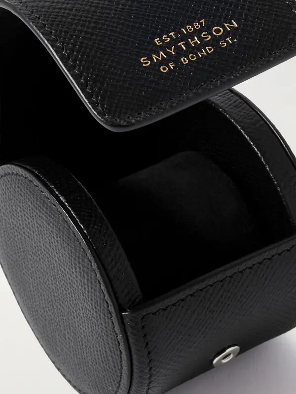 Smythson Panama Textured-leather Watch Roll - Black