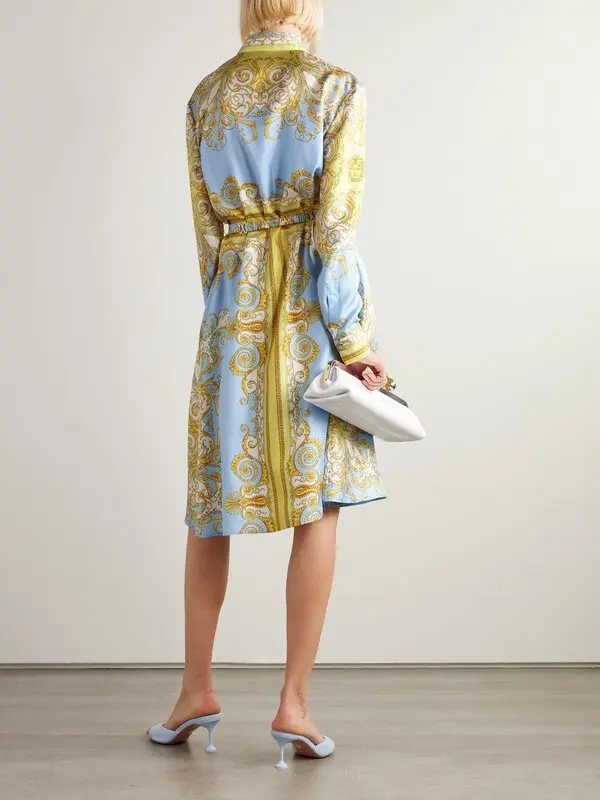 Versace Belted Printed Silk-twill Dress
