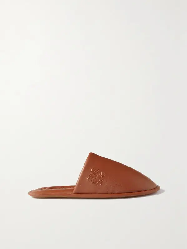 Loewe Logo-embossed Leather Slippers