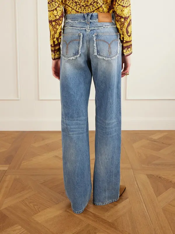 Versace Distressed Mid-rise Straight-leg Jeans