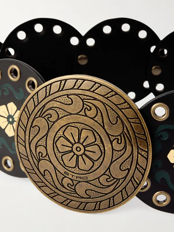 Etro Studded Eyelet-embellished Debossed Leather Belt