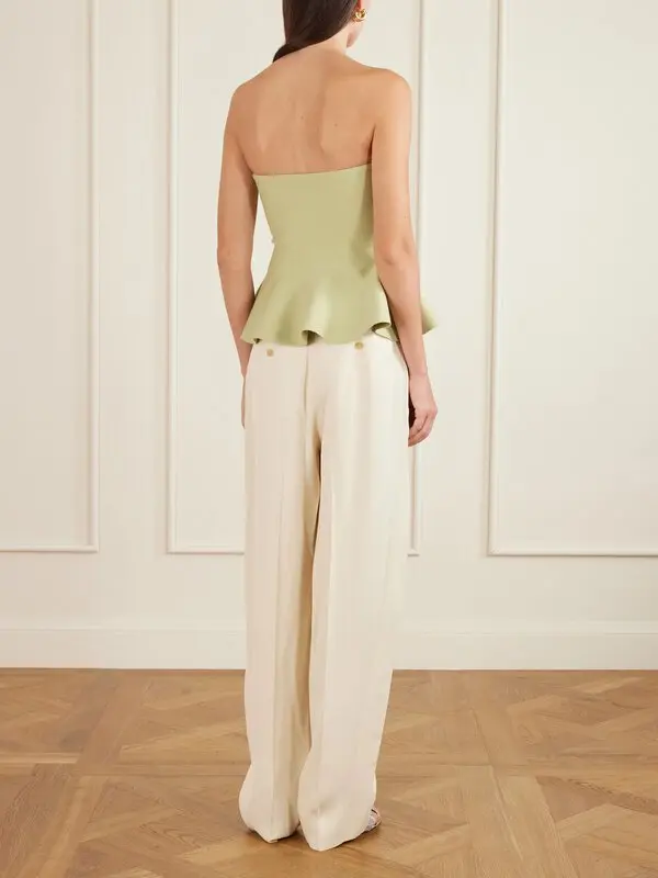 HIGH SPORT Eric Strapless Wool-blend Peplum Top - Green