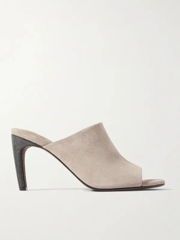 Brunello Cucinelli 80 Bead-embellished Suede Mules