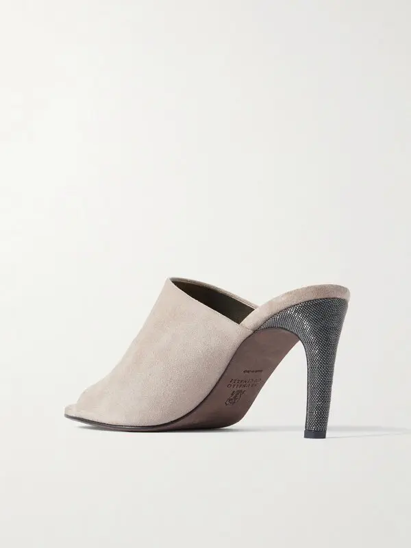Brunello Cucinelli 80 Bead-embellished Suede Mules