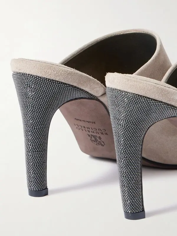 Brunello Cucinelli 80 Bead-embellished Suede Mules