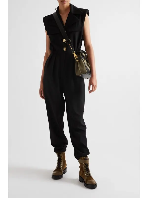 Balmain Button-embellished Grain De Poudre Wool Jumpsuit