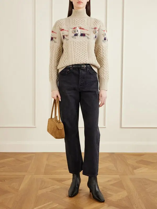 Burberry Cable-knit Jacquard Wool And Cashmere-blend Turtleneck Sweater