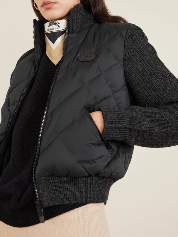 Burberry Ribbed Wool-blend Paneled Padded Shell Down Jacket - Black