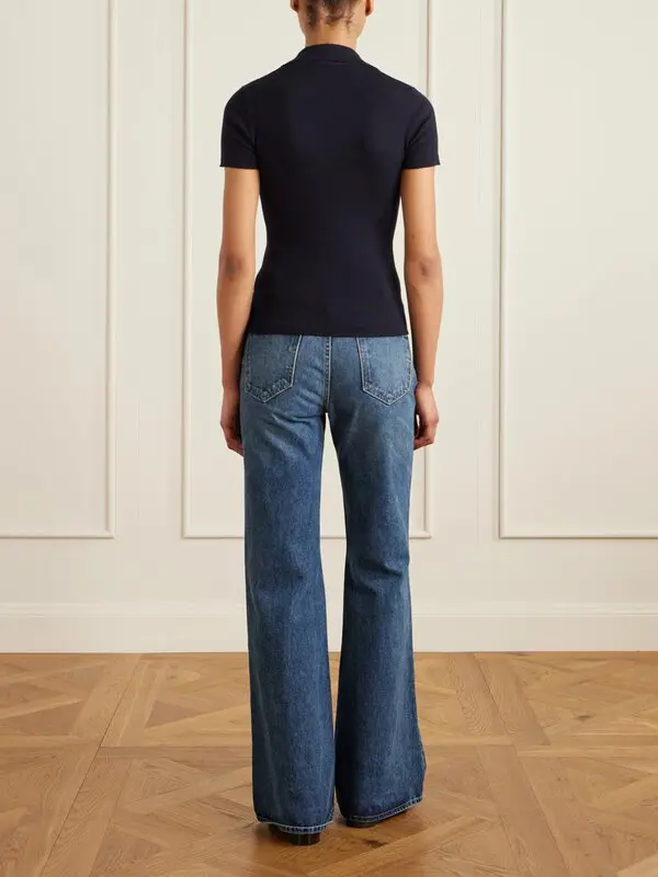 Max Mara Ribbed Wool Polo Shirt - Blue