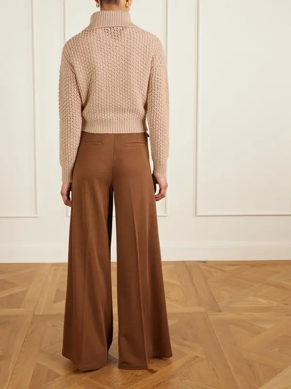 Max Mara Open-knit Metallic Wool-blend Half-zip Sweater - Neutrals