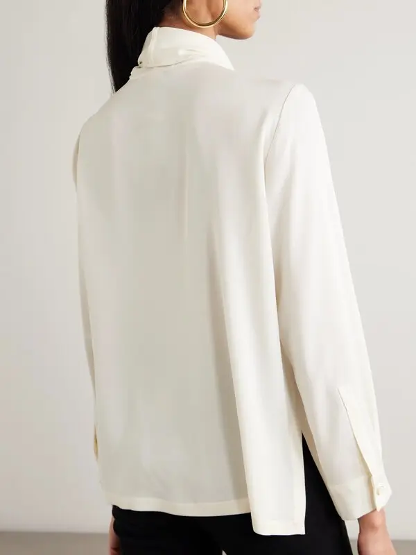 Max Mara Tie-detailed Silk Crepe De Chine Blouse - Neutrals