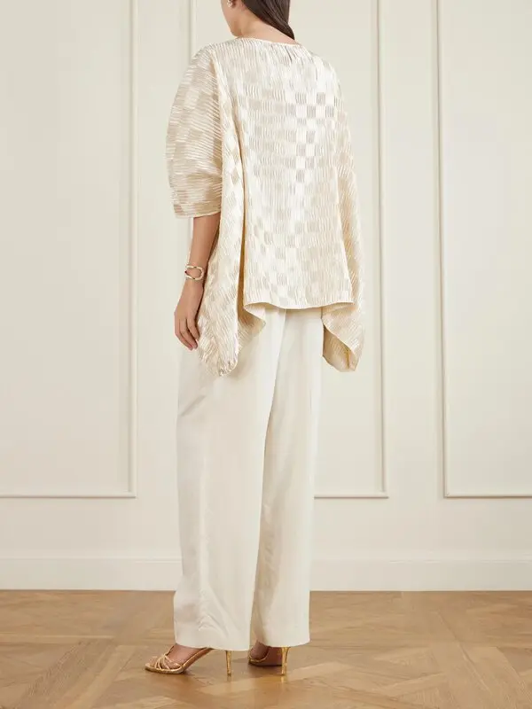 DIMA AYAD Plissé-satin Blouse - Neutrals