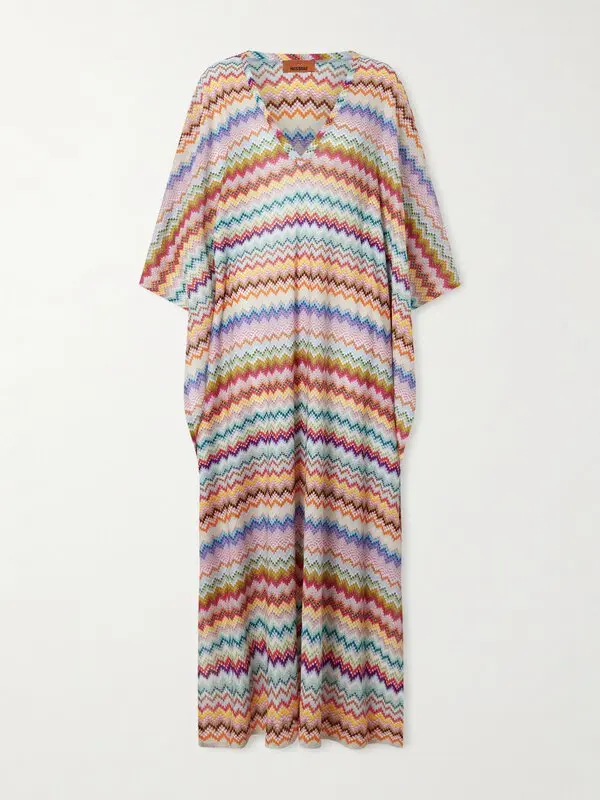 Missoni Striped Metallic Crochet-knit Kaftan - Orange