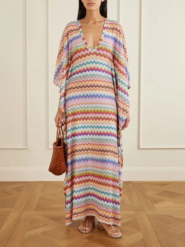 Missoni Striped Metallic Crochet-knit Kaftan