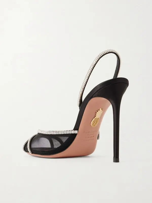 AQUAZZURA 105 Crystal-embellished Mesh Slingback Sandals