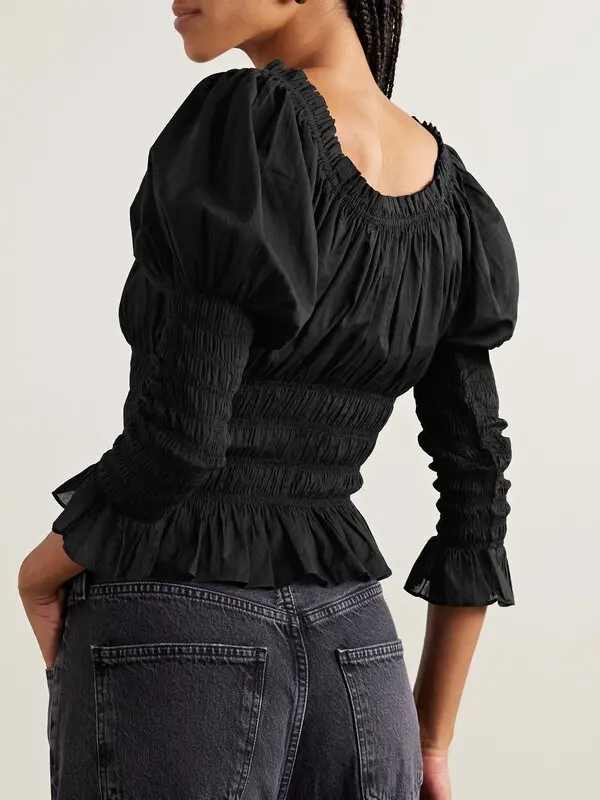 DÔEN Baptisia Shirred Organic Cotton-voile Top