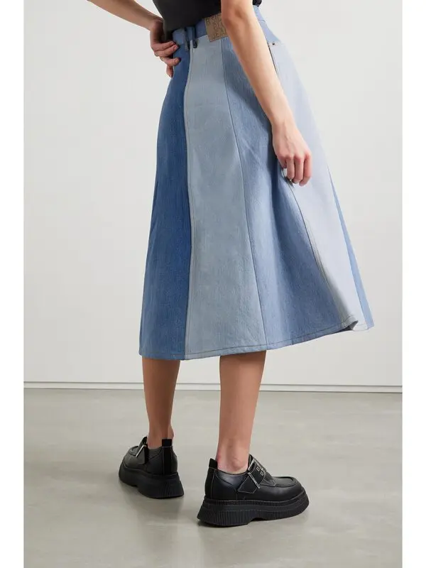B Sides Simone Patchwork Upcycled Denim Midi Skirt