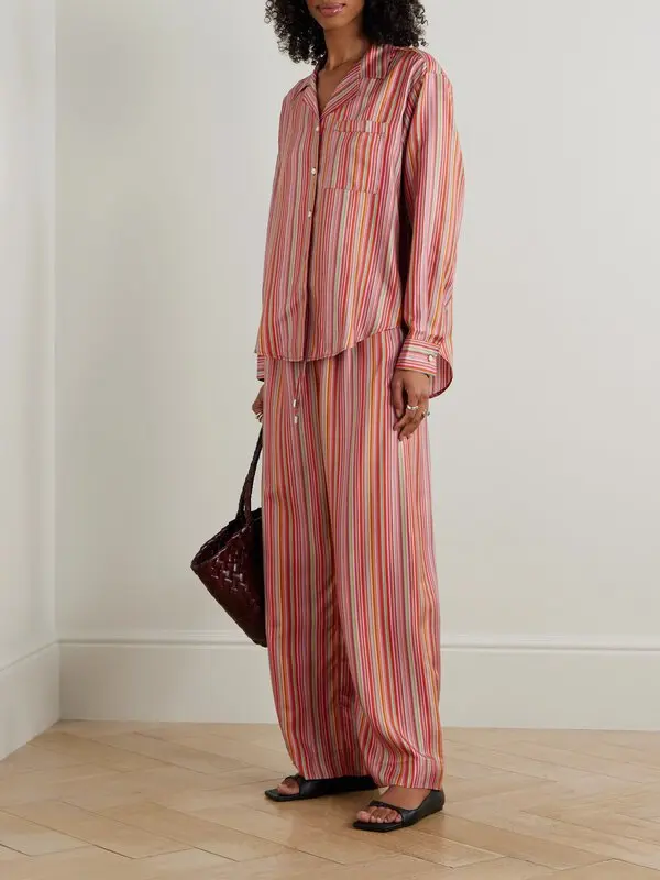 Comme Si Striped Silk-twill Straight-leg Pants