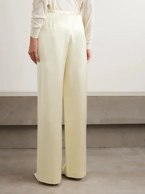 THE ROW Ardyn Hammered-silk Wide-leg Pants - Cream