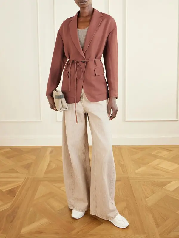 Brunello Cucinelli Embellished Belted Twill Wrap Jacket