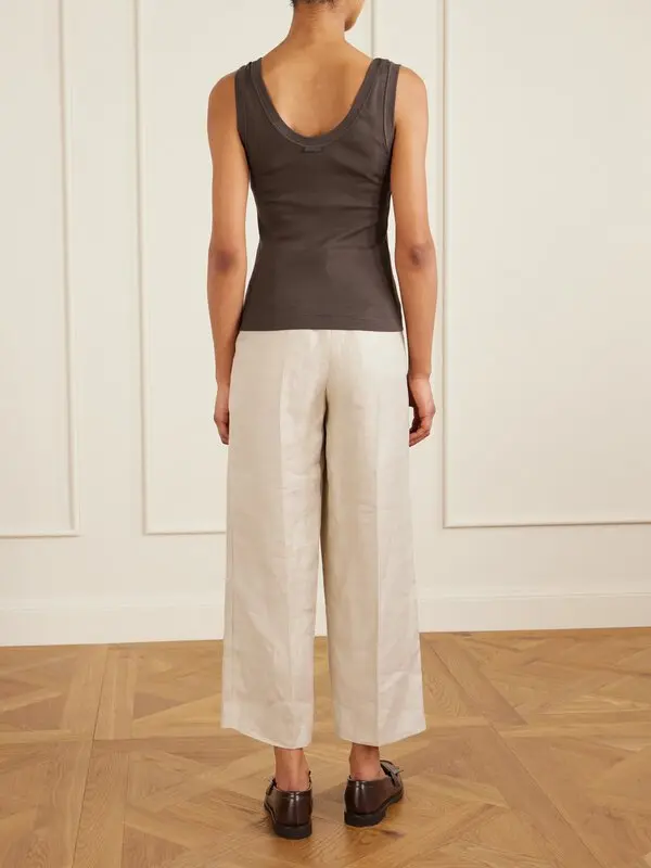 Brunello Cucinelli Ribbed Cotton-blend Jersey Tank - Brown