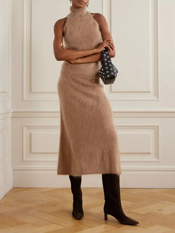 LISA YANG Asta Brushed-cashmere Midi Skirt - Brown