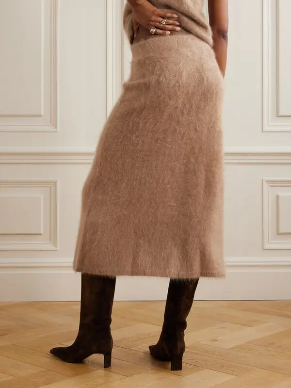 LISA YANG Asta Brushed-cashmere Midi Skirt - Brown