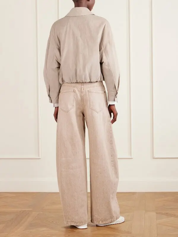 Brunello Cucinelli Embellished Padded Cotton-blend Corduroy Bomber Jacket - Neutrals
