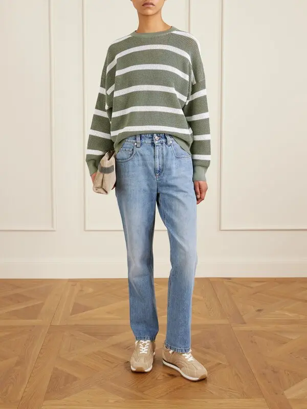 Brunello Cucinelli Striped Open-knit Cotton Sweater