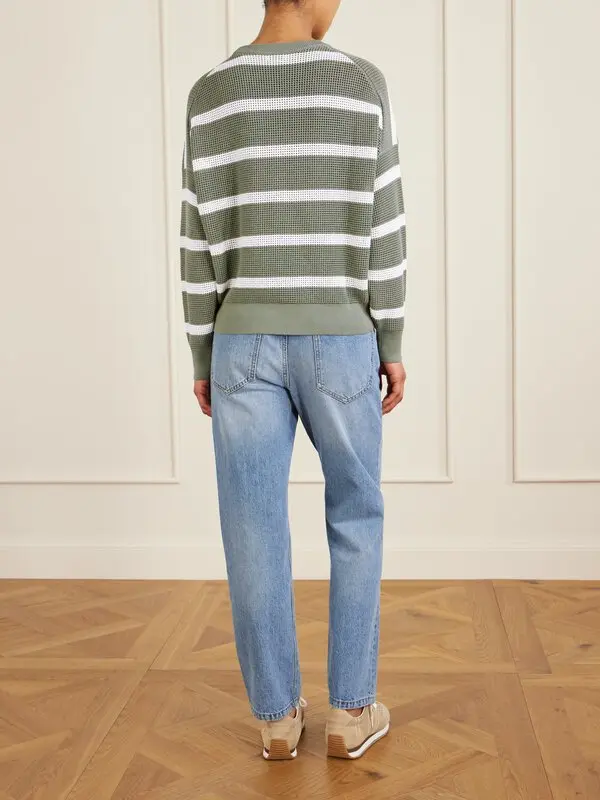 Brunello Cucinelli Striped Open-knit Cotton Sweater