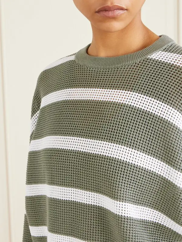 Brunello Cucinelli Striped Open-knit Cotton Sweater