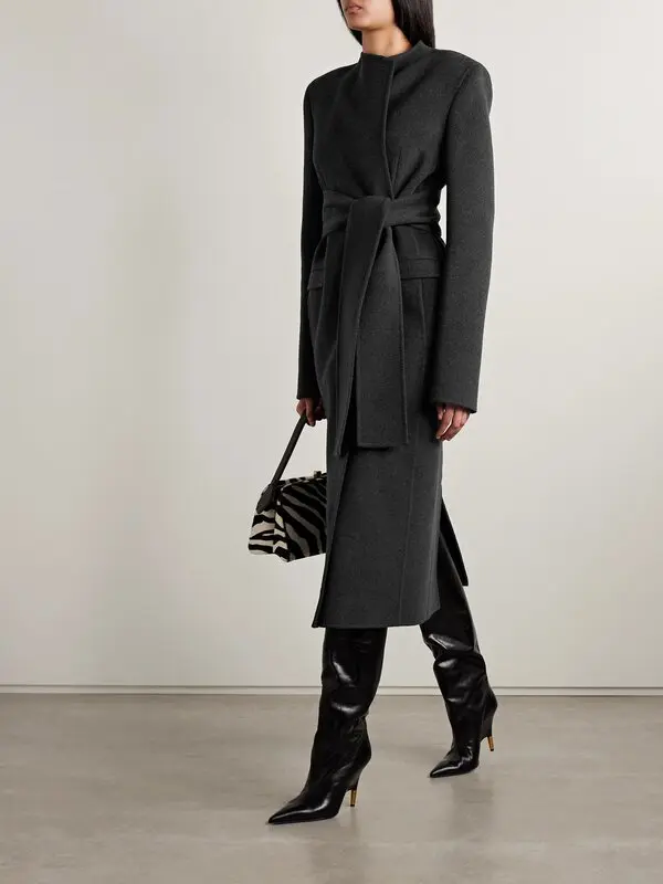 Khaite Jelson Belted Wool-felt Coat - Gray