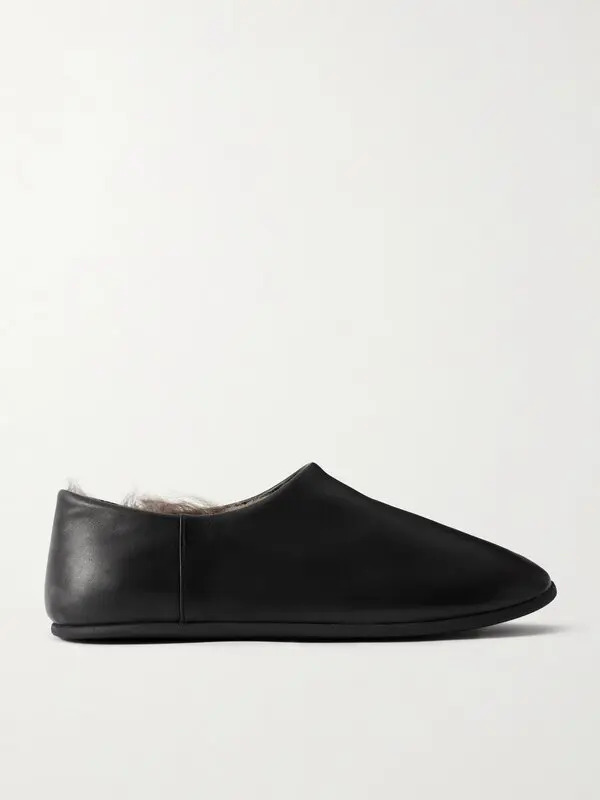 CHRISTEN Big Boot Shearling-lined Leather Slippers - Black