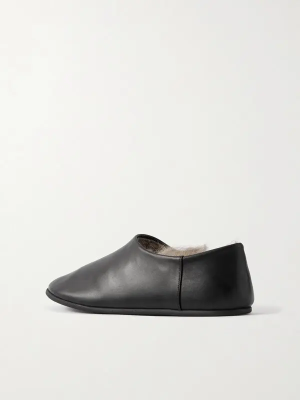 CHRISTEN Big Boot Shearling-lined Leather Slippers - Black
