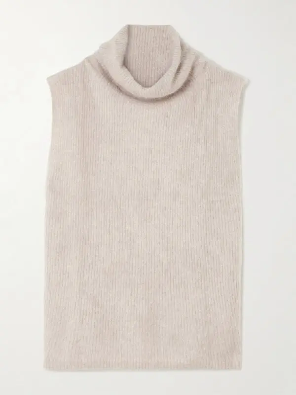 LISA YANG Aisla Ribbed Cashmere Turtleneck Sweater Vest - Neutrals