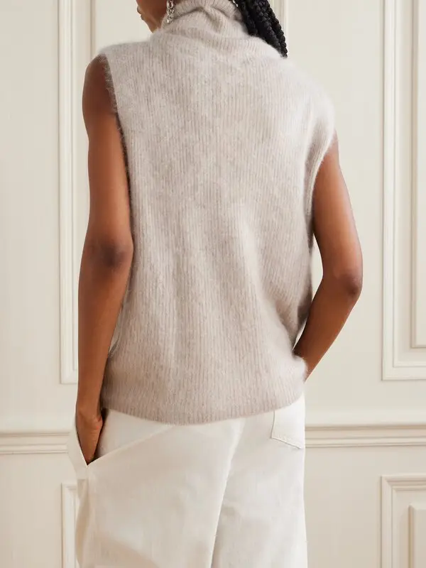 LISA YANG Aisla Ribbed Cashmere Turtleneck Sweater Vest - Neutrals