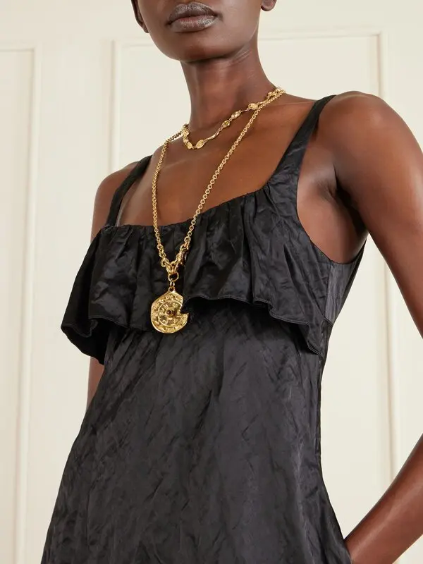 Chloé Ruffled Cutout Crinkled-satin Mini Dress