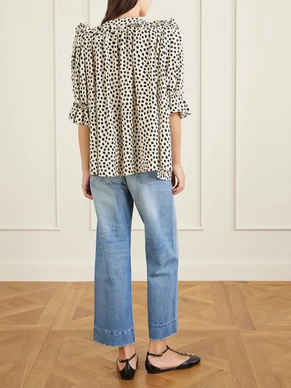 Chloé Gathered Polka-dot Silk Crepe De Chine Blouse