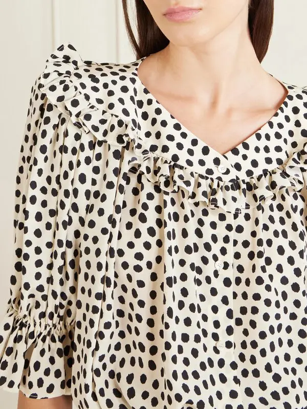 Chloé Gathered Polka-dot Silk Crepe De Chine Blouse