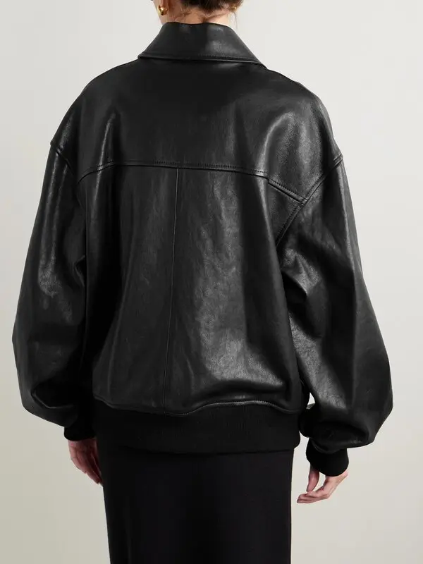 Khaite Shelman Leather Bomber Jacket - Black
