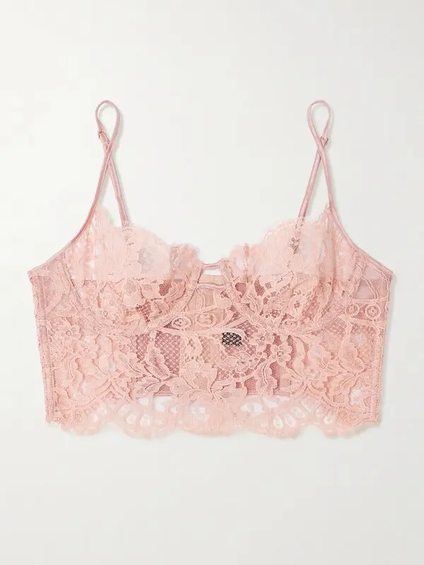 Kiki De Montparnasse Camille Stretch-silk Satin-trimmed Organic Cotton-blend Lace Underwired Bra - Pink
