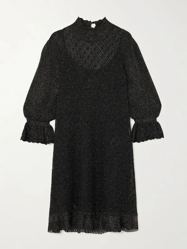 Chloé Shirred Metallic Knitted Mini Dress