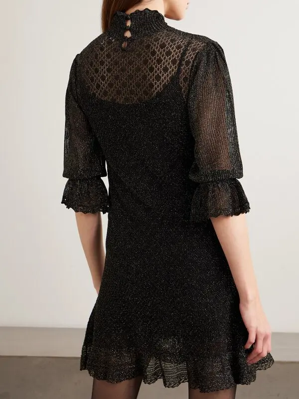 Chloé Shirred Metallic Knitted Mini Dress