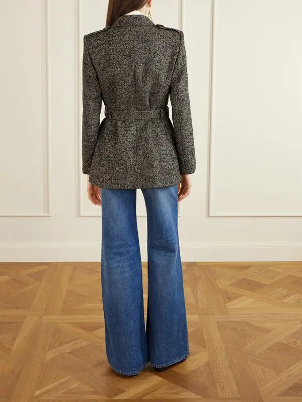 Chloé Belted Herringbone Wool-blend Jacket